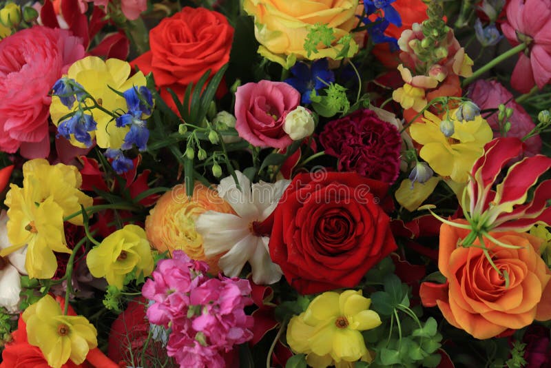 Mixed spring bouquet stock photo. Image of orange, flower - 196797028