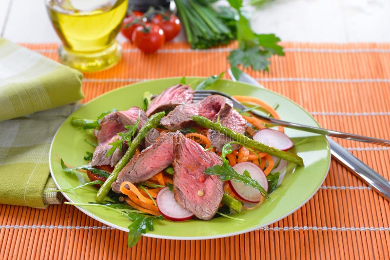 Salad with meat strips stock image. Image of mixed, cuisine - 109189729