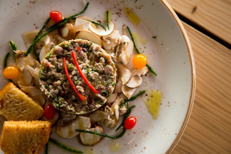 Steak Tartar with egg. stock image. Image of classic - 264618965