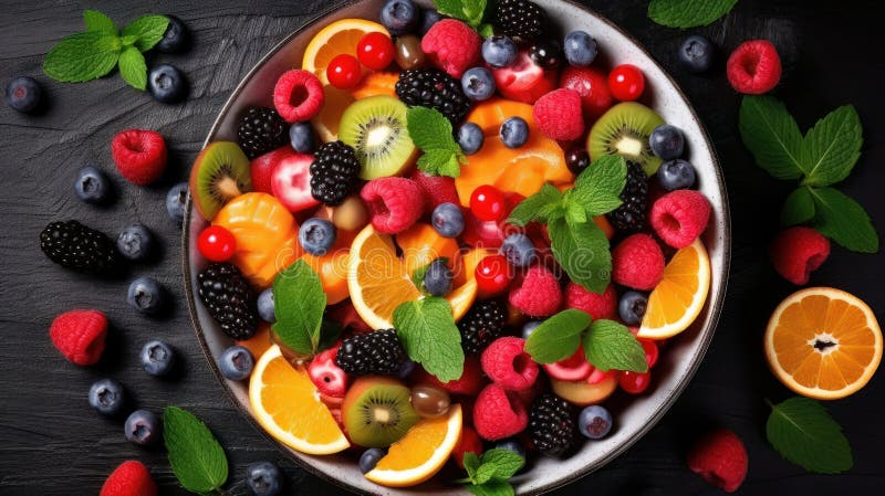Mixed Summer Fruits Salad Top View. Generative Ai Stock Illustration ...