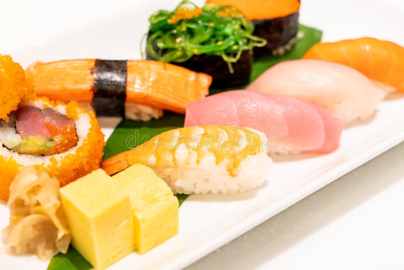 Mixed sushi on plate stock image. Image of fresh, seafood - 152636109