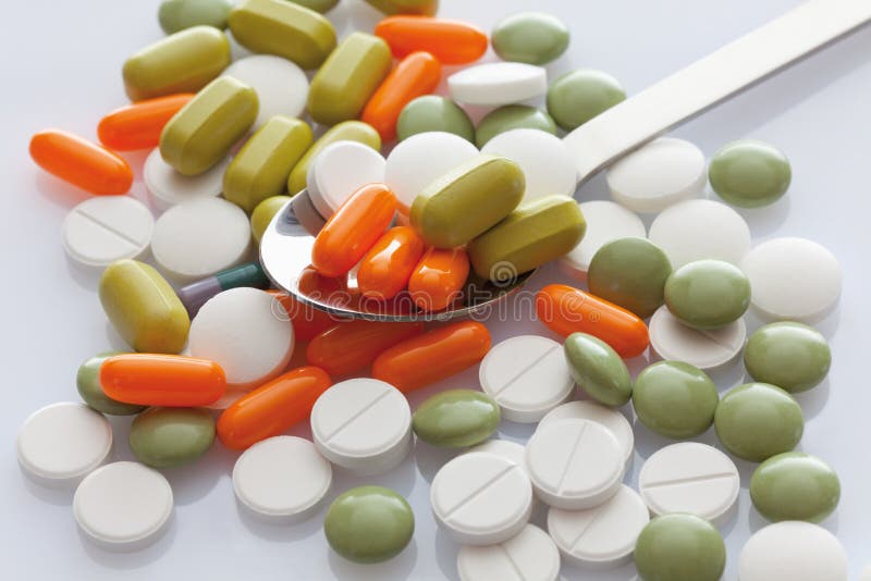 Mixed Tablets in Spoon,close Up Stock Image - Image of full, tablets ...