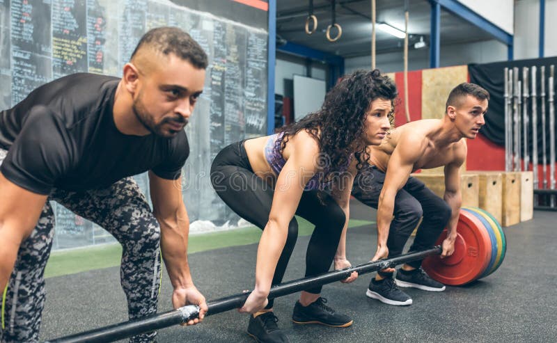 Mixed Team Lifting Weights in Gym Stock Image - Image of multiethnic ...