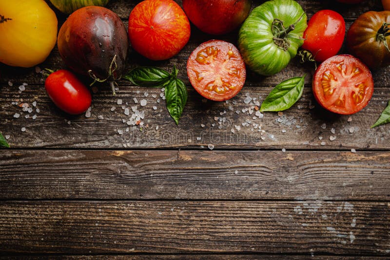 Mixed tomatoes top view. stock photo. Image of closeup - 227452726
