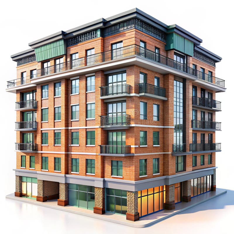 Mixed Use Building Isolated on White Background Stock Illustration ...