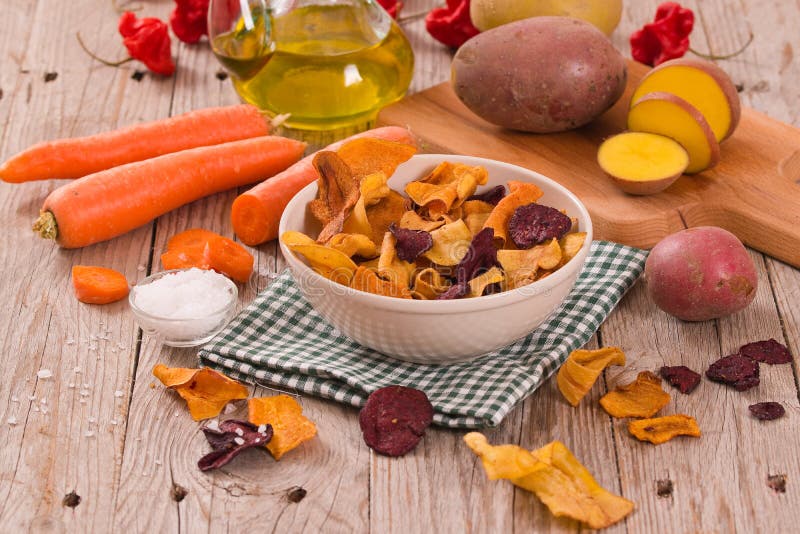 Mixed Vegetable Crisps with Sea Salt. Stock Image - Image of meal, dish ...