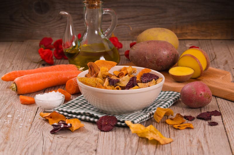 Mixed vegetable crisps. stock photo. Image of chip, flavor - 141595786