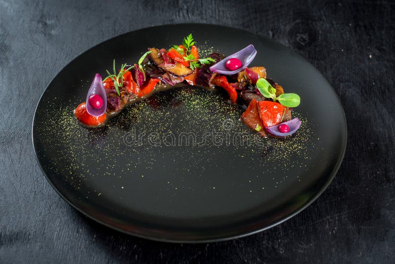 Mixed Vegetable Dish with Interesting Presentation on Black Plate Stock ...