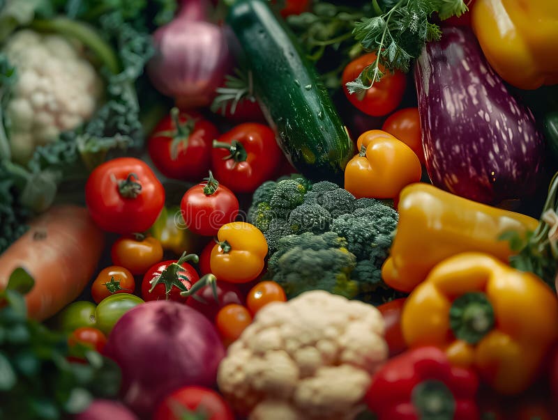 Mixed Vegetables Display in a Rich Array of Colors; Features Tomatoes ...