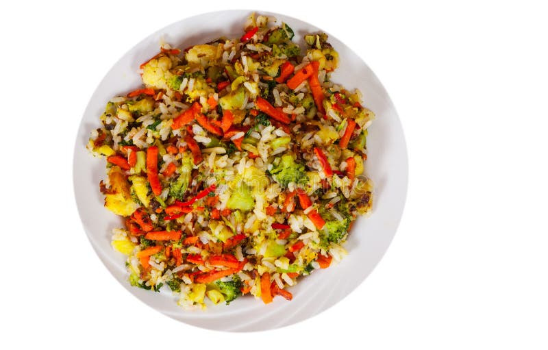 Mixed Vegetables with Rice in a Plate. Top View Stock Photo - Image of ...