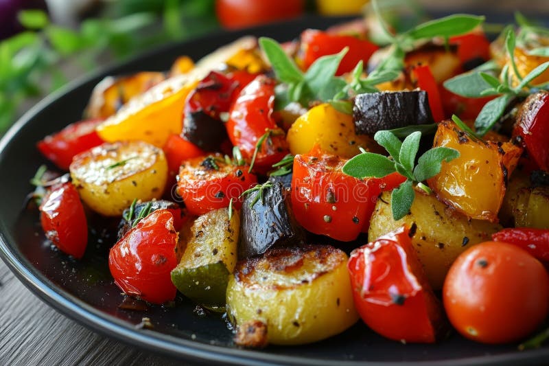 Mixed Vegetables Roasted with Herbs Vibrant Colors and Textures Healthy ...