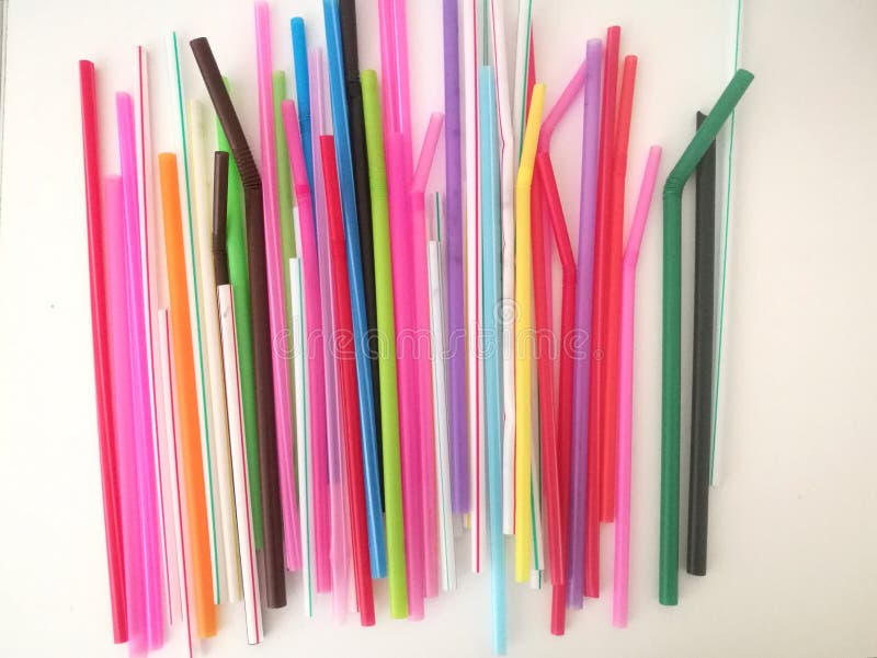 Mixed Vivid Color of Straw Stick . Blue Background Stock Image - Image ...