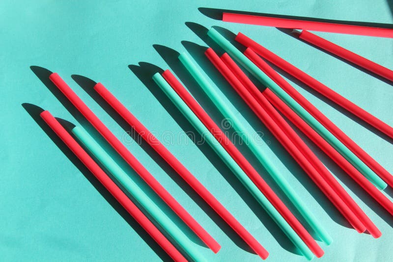 Mixed Vivid Color of Straw Stick . Blue Background Stock Image - Image ...