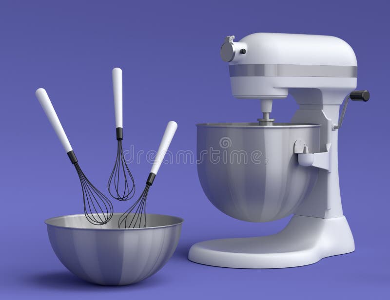 Mixer and Bowl with Kitchen Utensil for Preparation of Dough on Violet ...