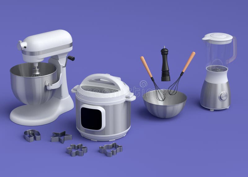 Mixer and Bowl with Kitchen Utensil for Preparation of Dough on Violet ...