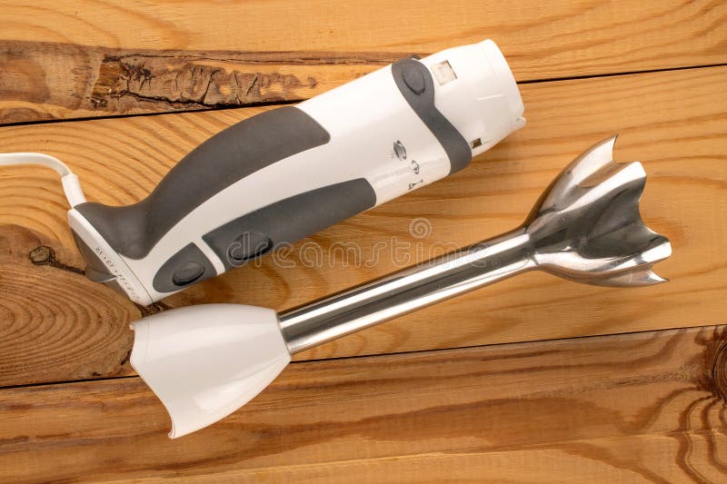 One Electric Mixer on a Wooden Table, Macro, Top View. Stock Image ...