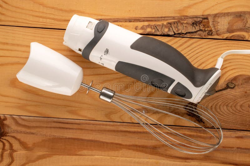 One Electric Mixer on a Wooden Table, Macro, Top View. Stock Photo ...
