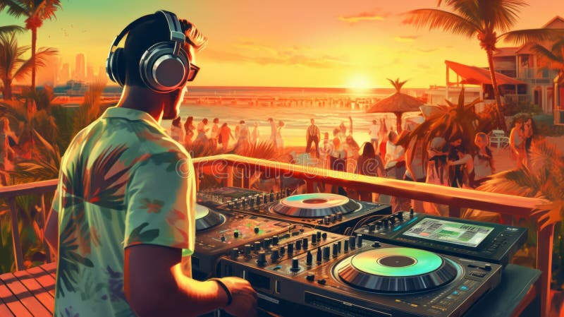 Mixer or Dj at Summer Beach Party. Generative AI Stock Illustration ...