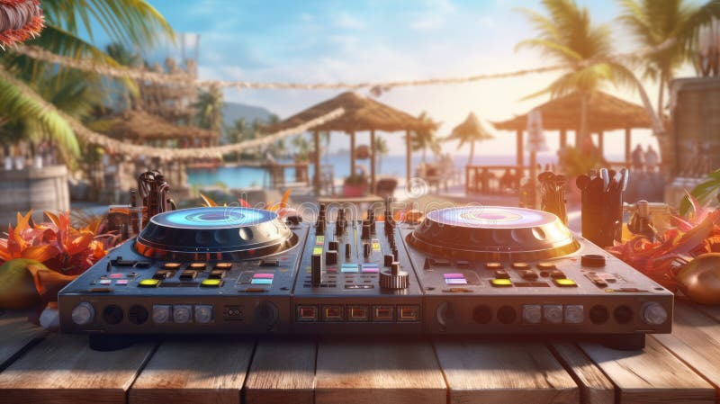 Mixer or Dj at Summer Beach Party. Generative AI Stock Illustration ...