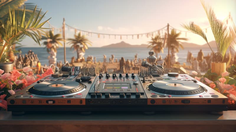 Mixer or Dj at Summer Beach Party. Generative AI Stock Illustration ...