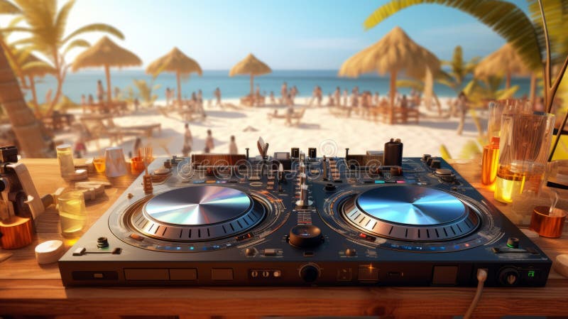Mixer or Dj at Summer Beach Party. Generative AI Stock Illustration ...