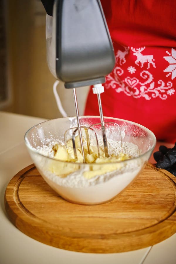Woman in the Kitchen Using a Cream Cake Mixer. Stock Image - Image of ...