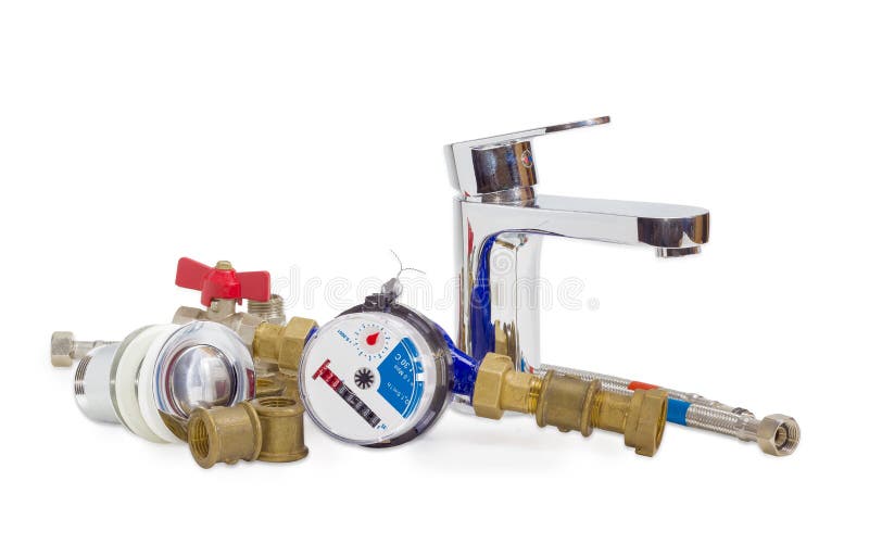 Mixer Tap, Water Meter and Some Plumbing Components Stock Photo - Image ...