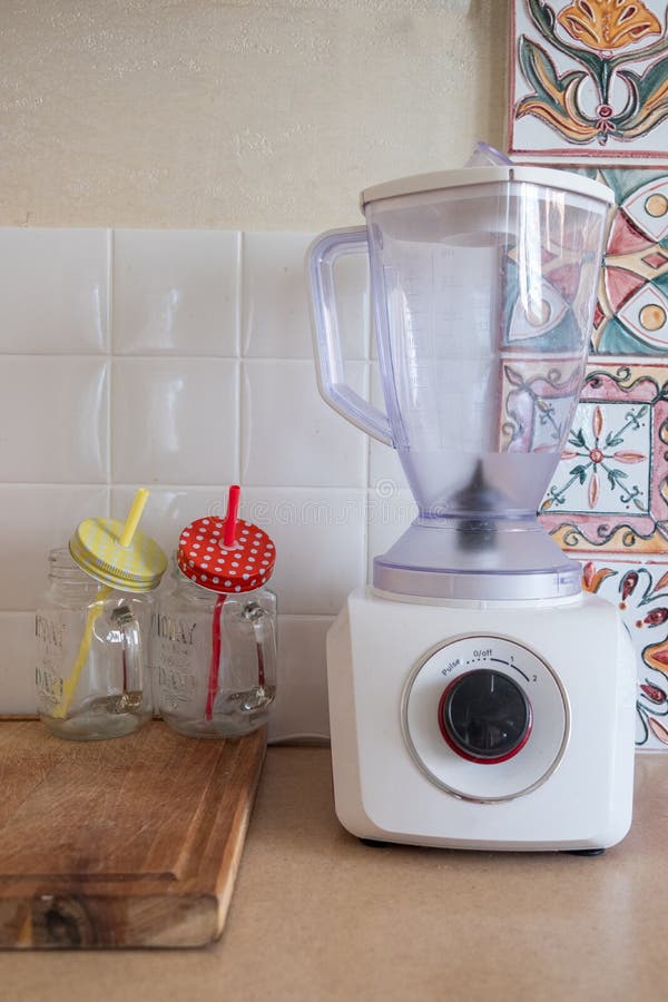Mixer and Two Cups for Smoothies. Stock Photo - Image of kitchen ...