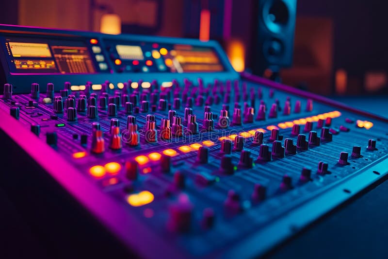 A Mixing Board in a Recording Studio with Colorful Lights Stock Image ...