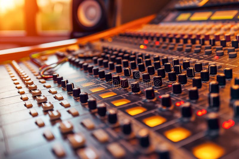 Mixing Console with Faders and Knobs in a Professional Recording Studio ...