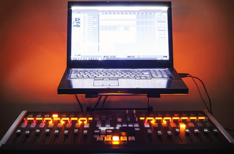 Mixing Console and Laptop stock image. Image of buttons - 137466713