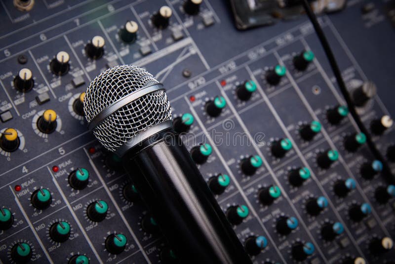 Mixing Console Microphone Top View. Copy Space. Stock Image - Image of ...
