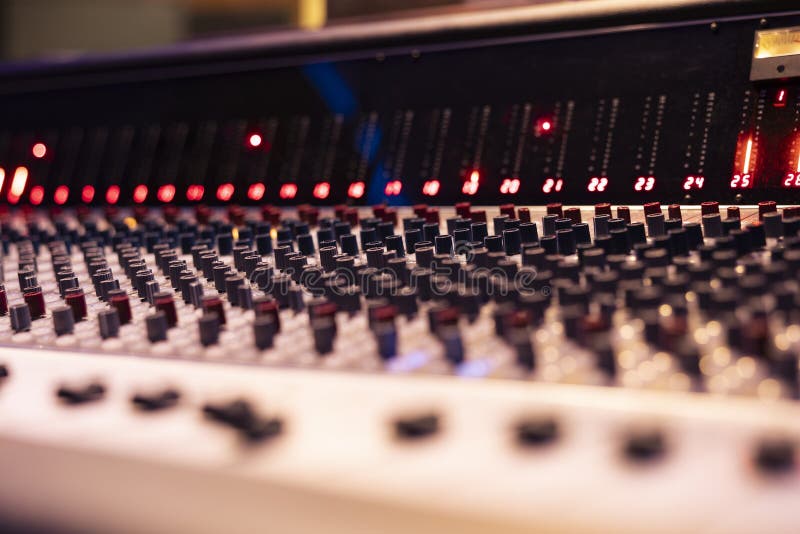 Mixing Console and Music Production Knobs in Empty Control Room Stock ...
