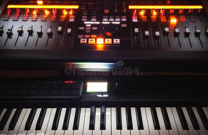 Mixing Console and Piano stock photo. Image of desk - 137466728