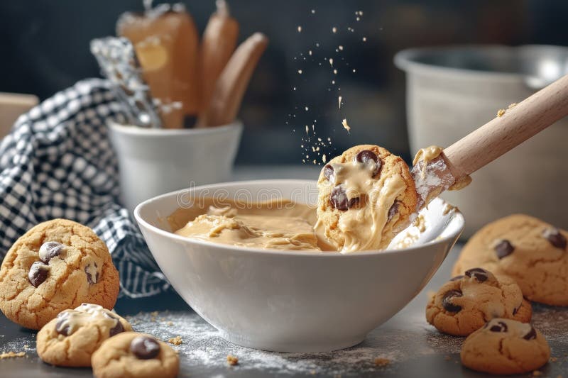 Mixing Cookie Dough with Chocolate Chips in a Cozy Kitchen Setting ...