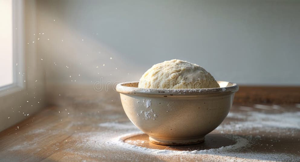 Mixing Dough in a Kitchen Bowl - Baking Process Stock Image - Image of ...