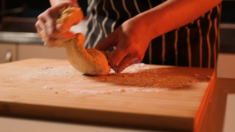 Mixing Eggs with Flour To Make Dough, Pulling and Pushing Dough Stock ...