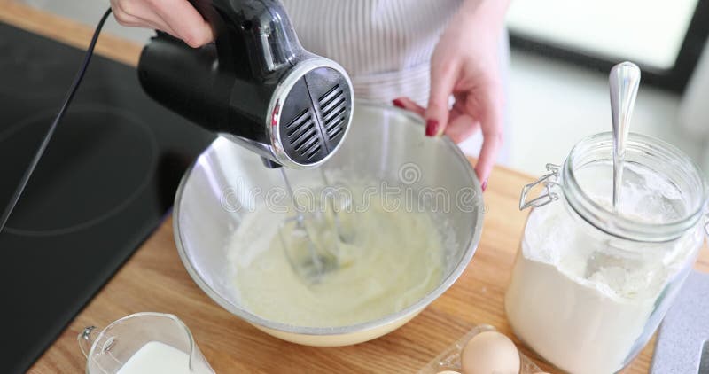 Mixing Ingredients for Cake Batter or Pancakes in Kitchen Stock Video ...