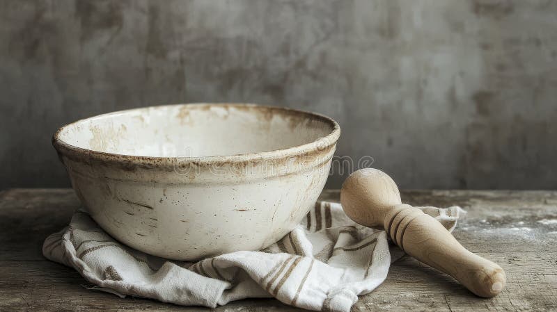 Mixing Ingredients with a Pastry Blender and Mixing Bowl in a Rustic ...