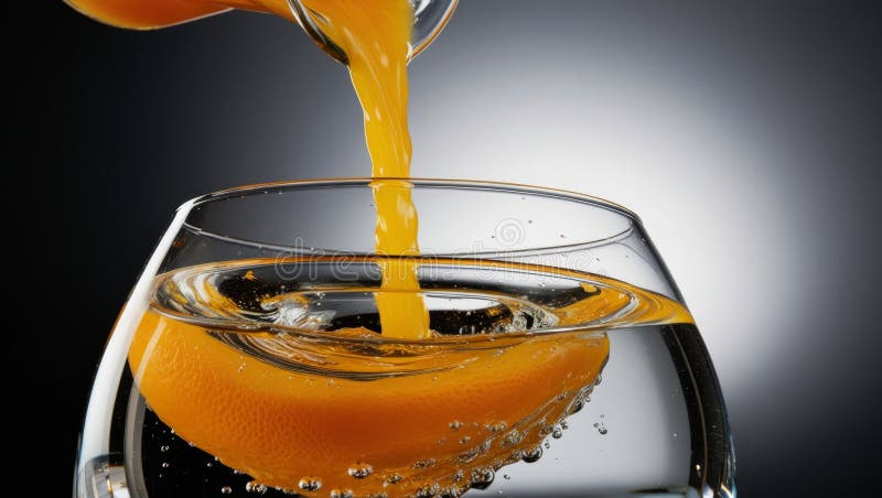Mixing Juice with Water. Orange Juice Pouring into a Glass of Water ...