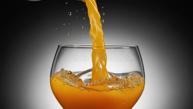 Mixing Juice with Water. Orange Juice Pouring into a Glass of Water ...