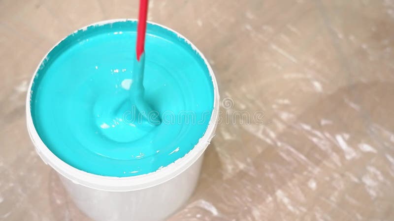 Mixing Light Blue Paint in White Bucket Stock Video - Video of painting ...