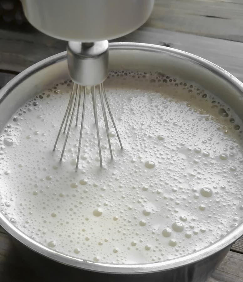 Mixing the Liquid Dough with a Whisk. Whisk in a Bowl with Pancake ...