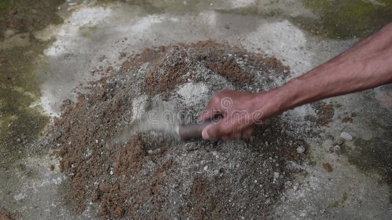 Mixing Mortar or Cement Mixture in Close-up Stock Video - Video of heap ...