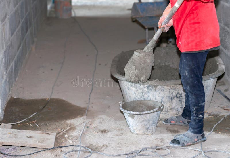 Mixing Mortar with a Construction Mixer Stock Photo - Image of grey, electrical: 262568808