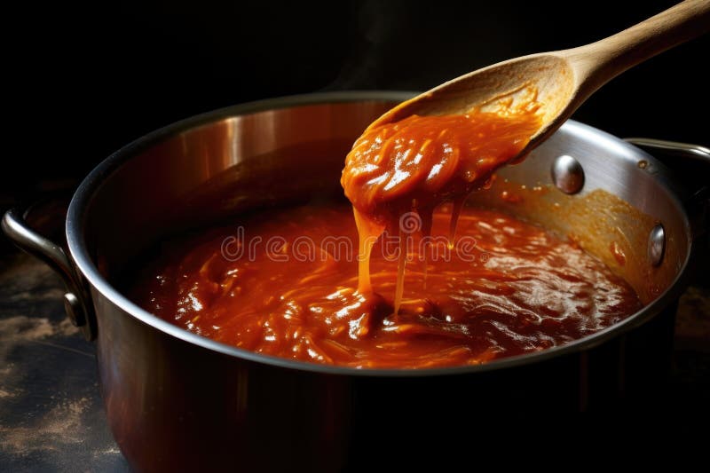Mixing Pasta Sauce with a Ladle, Showing Its Rich Texture Stock Photo ...
