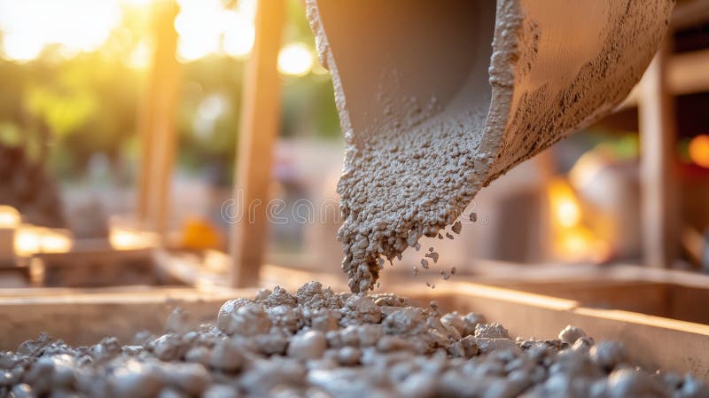 Mixing and Pouring Concrete Mixture at a Construction Site during ...