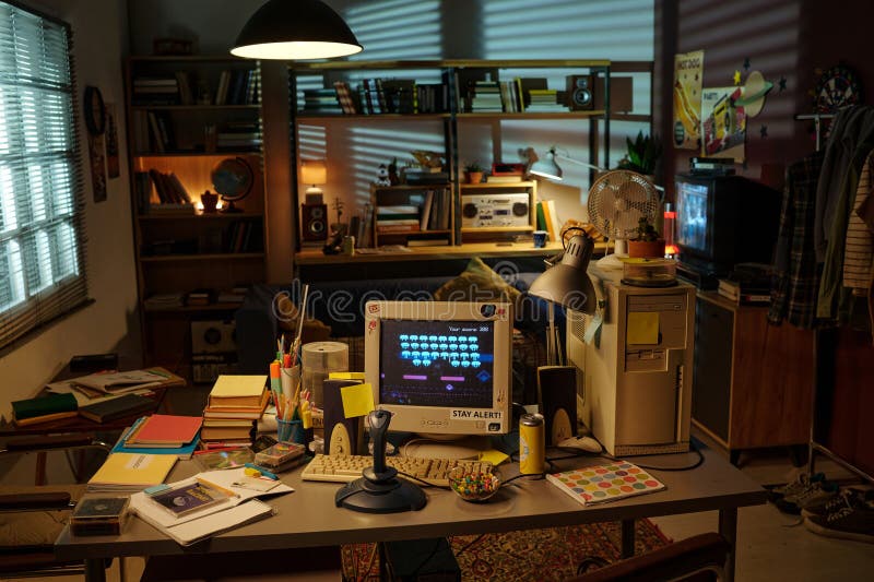 Mixing Retro and Modern Elements in Cozy Home Office Stock Photo ...