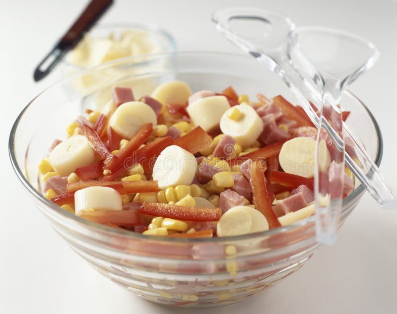 Mixing Together the Vegetables and Ham Stock Image - Image of shoot ...