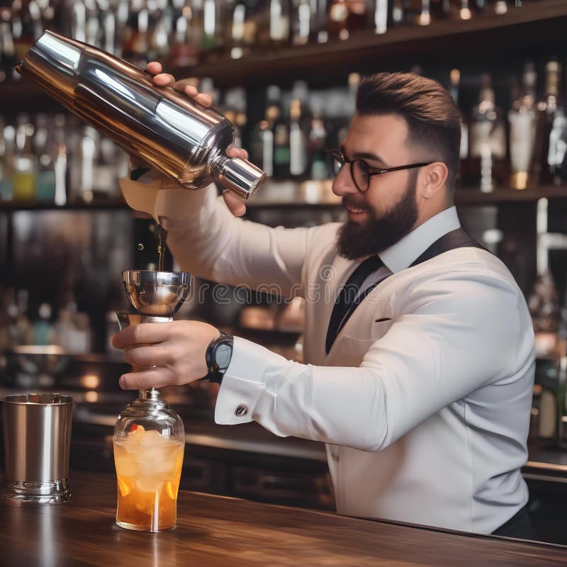 A Mixologist Using a Cocktail Shaker To Create a Classic Martini1 Stock ...